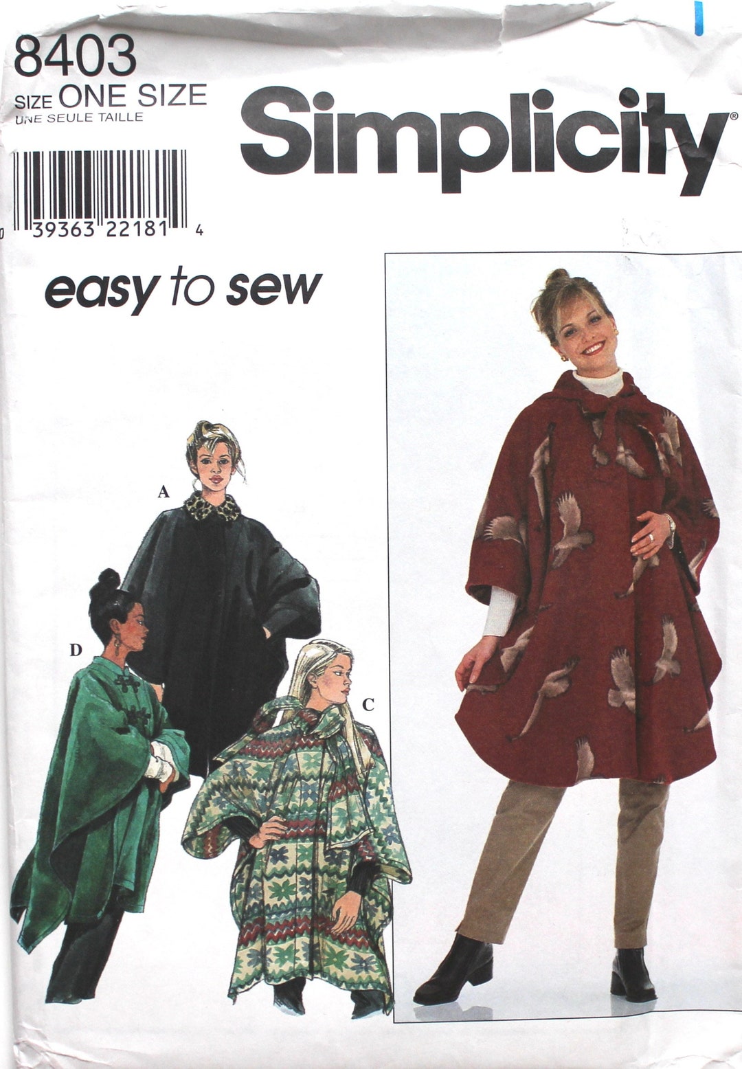 UNCUT Cape With Tie Collar One Size Simplicity 8403 - Etsy