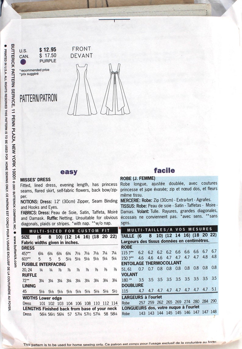 UNCUT Bridesmaids or Wedding Dress Pattern Bust 40-44 Size 18-22 ...