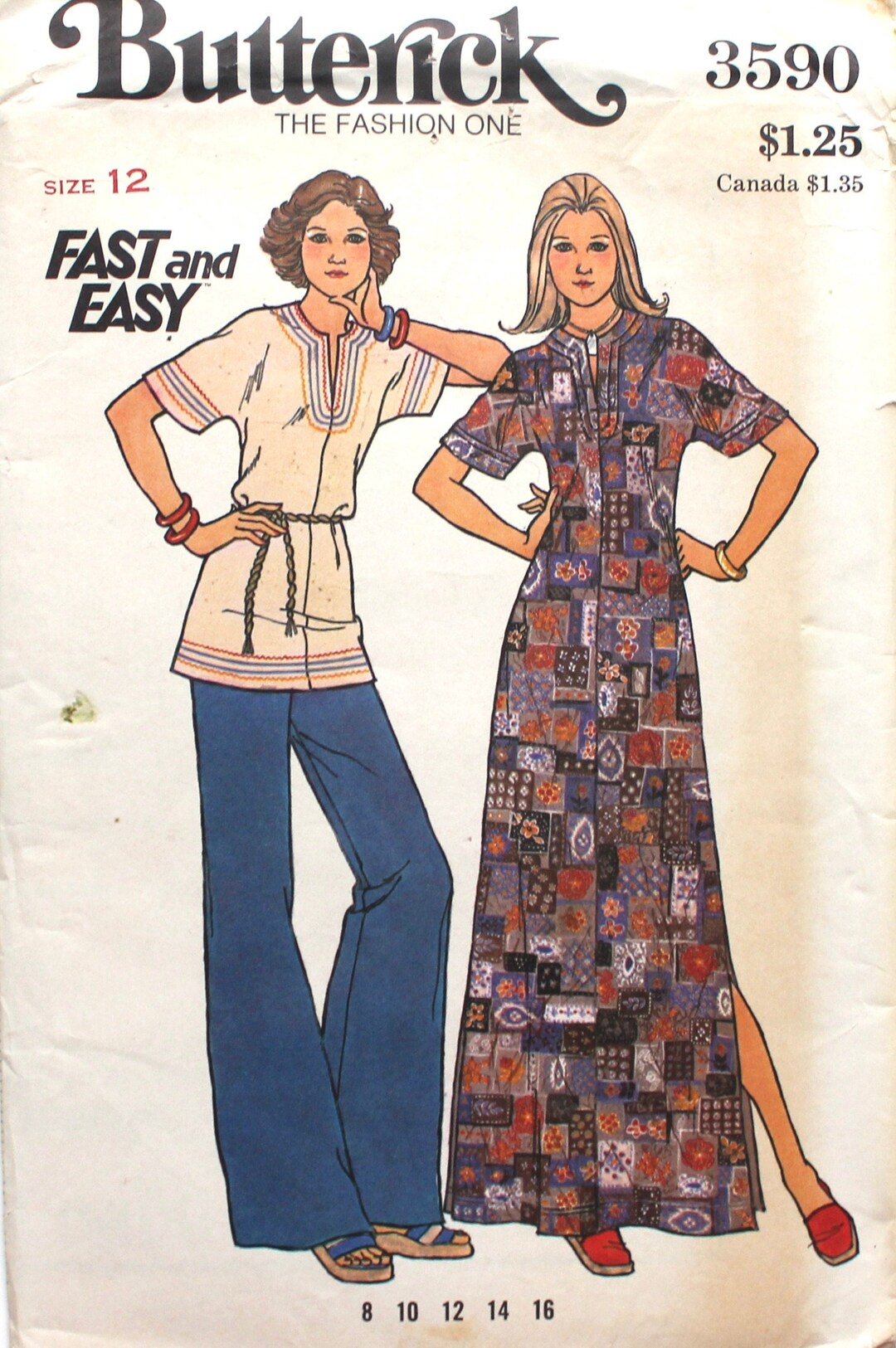 UNCUT Fast & Easy Caftan With Kimono Sleeves Bust 34 Butterick 3590 ...