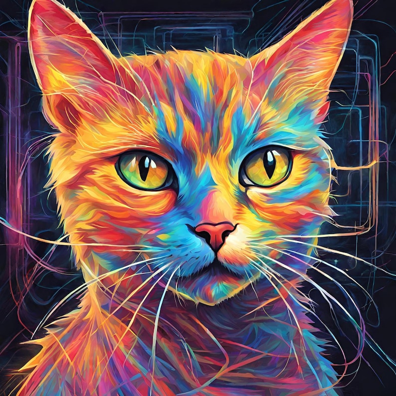 Cosmic Cat Art Bundle, Neon Galaxy Prints Set (10), Modern Pet ...