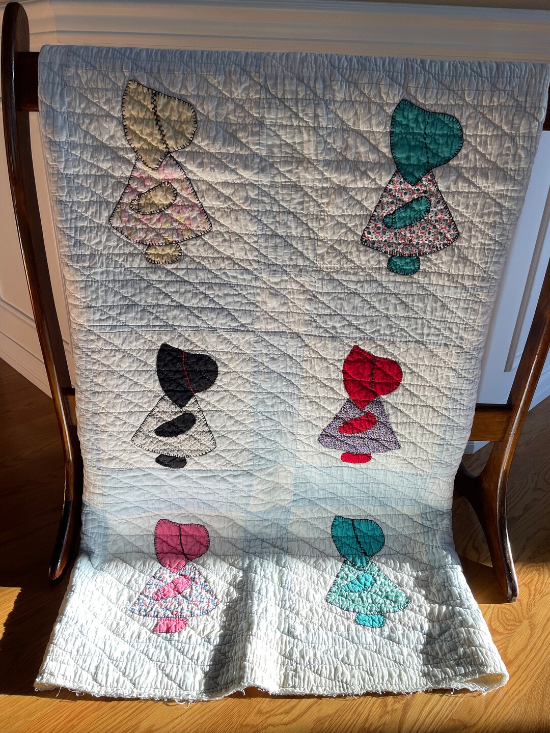 Vintage Antique Sunbonnet Sue Hand Stitched Quilt 20 Blocks or Cutter ...