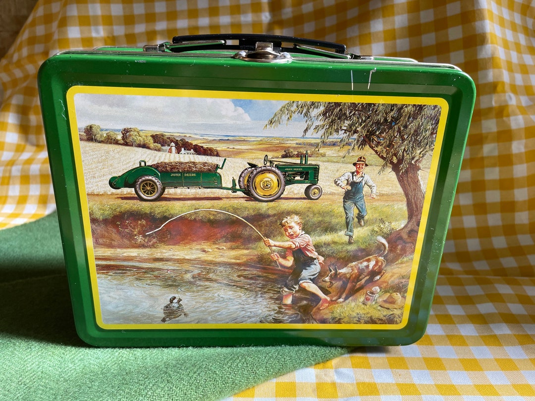 Vintage JOHN DEERE Kids Green Turtle Trouble Metal Lunch Box Boy ...