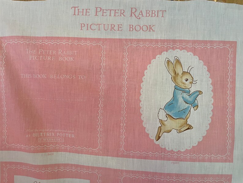 Vintage 1988 Beatrix Potter Peter Rabbit Cloth Picture Book PINK Fabric ...