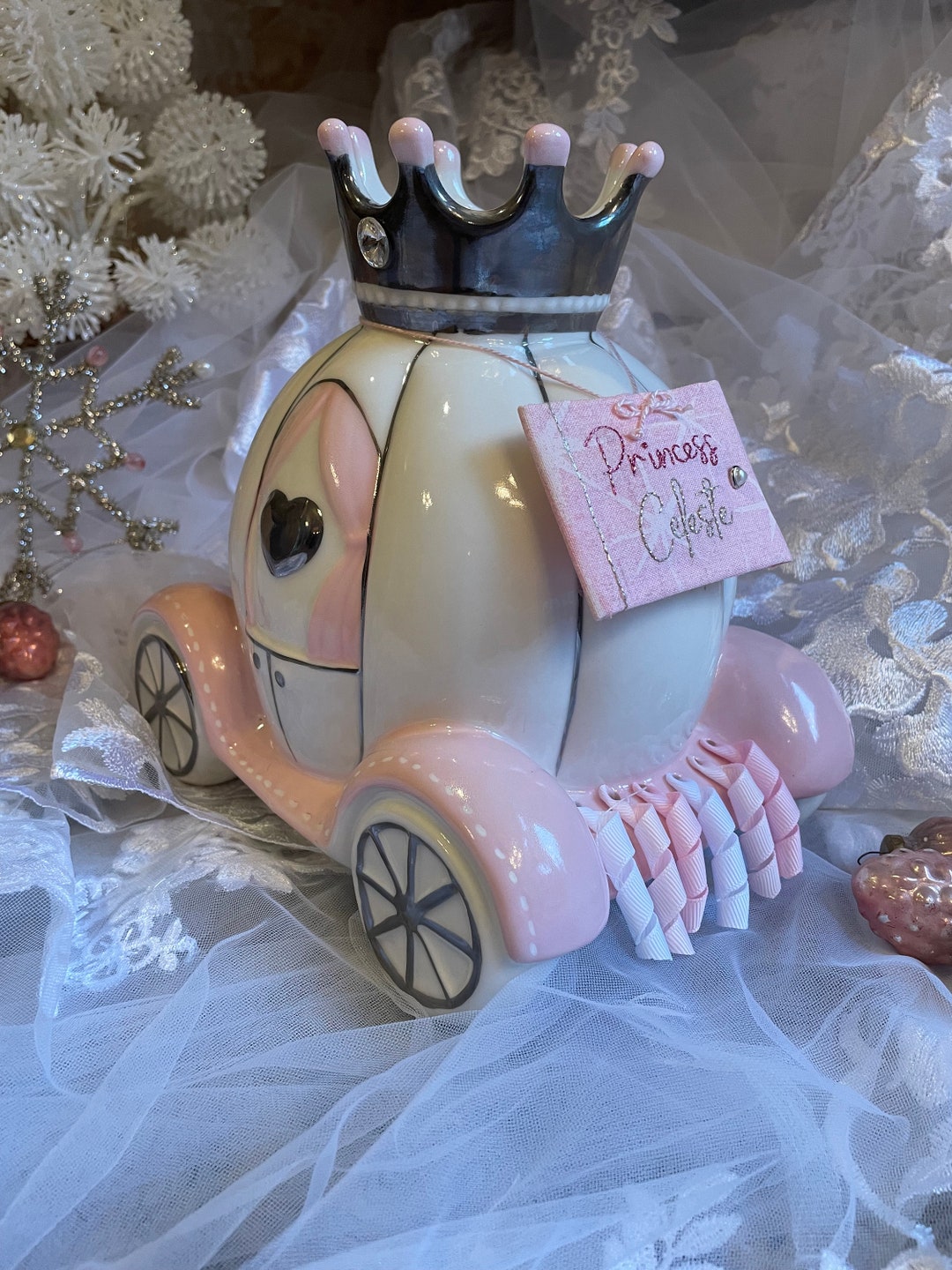 Princess Carriage Shape Cinderella Porcelain Piggy Bank Personalized ...
