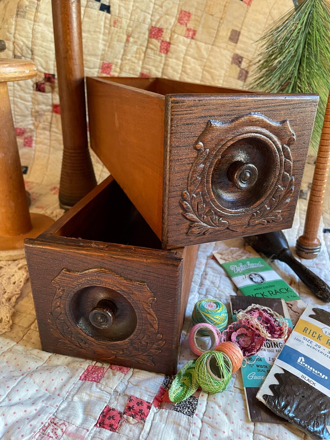 Vintage Antique Wooden Singer Sewing Machine Drawer Trinket Storage Box ...