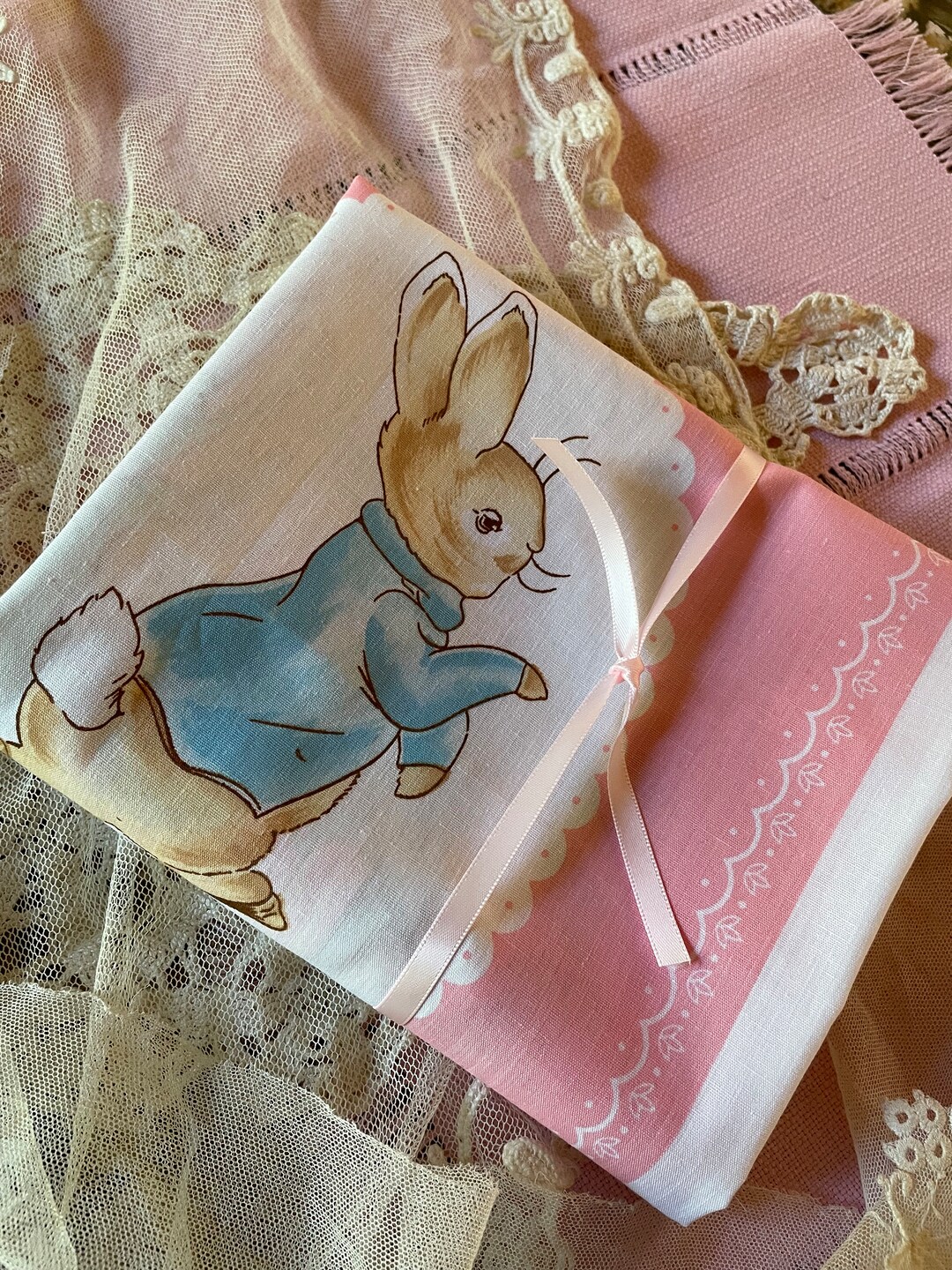 Vintage 1988 Beatrix Potter Peter Rabbit Cloth Picture Book PINK Fabric ...