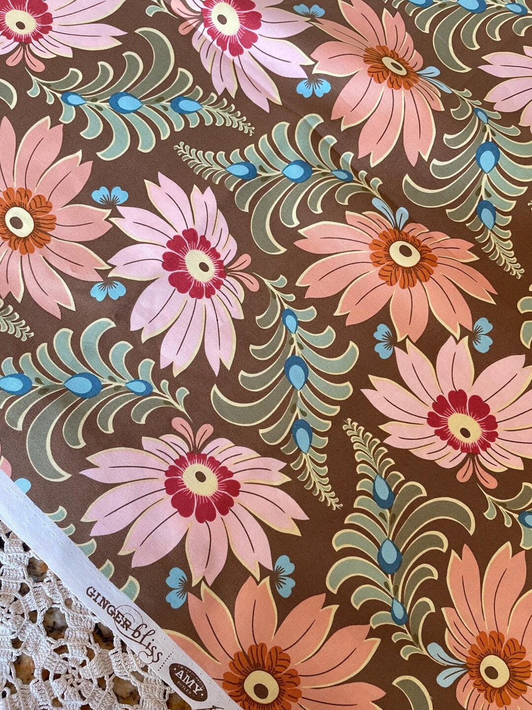 Ginger Bliss Fabric by Amy Butler for Free Spirit Floral Dahlia Print Retro Quilting Sewing ...