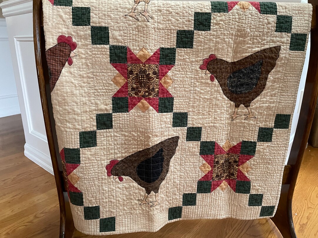 Primitive Style Chicken Rustic Patchwork Quilt Wall Hanging Table ...
