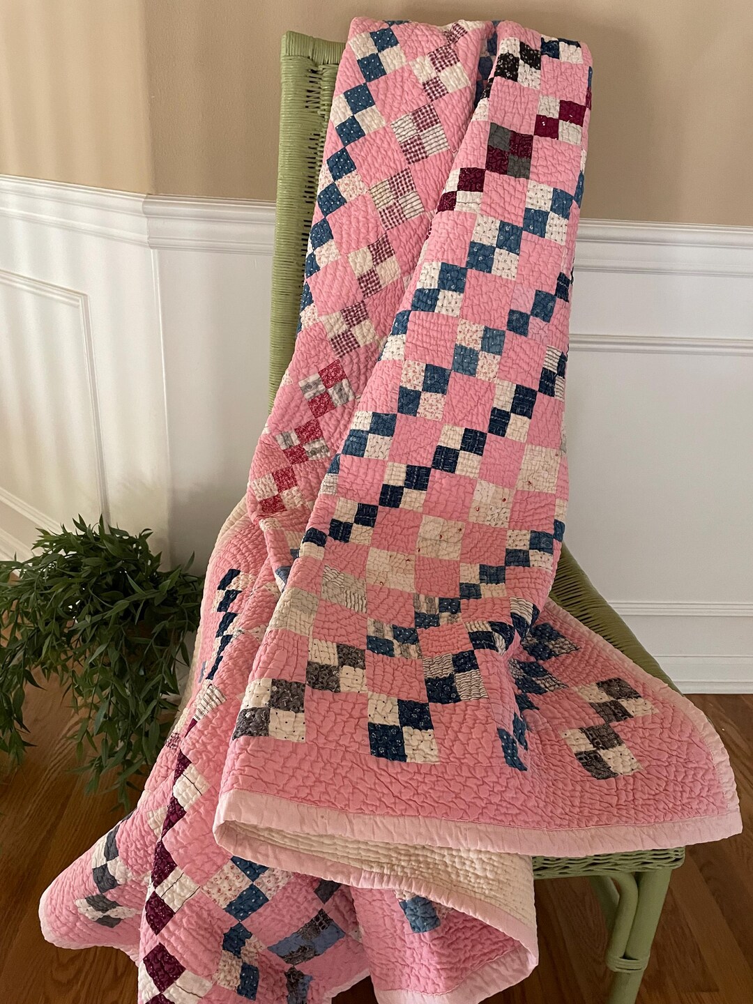 Vintage Antique Four Patch Squares Hand Stitched Quilt Sewing Quilting ...