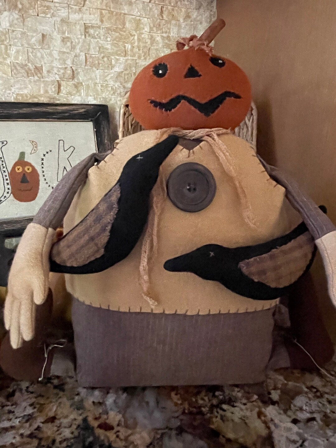 Crow Catcher Handmade Hand Sewn Primitive Rustic Pumpkin Wool Doll ...