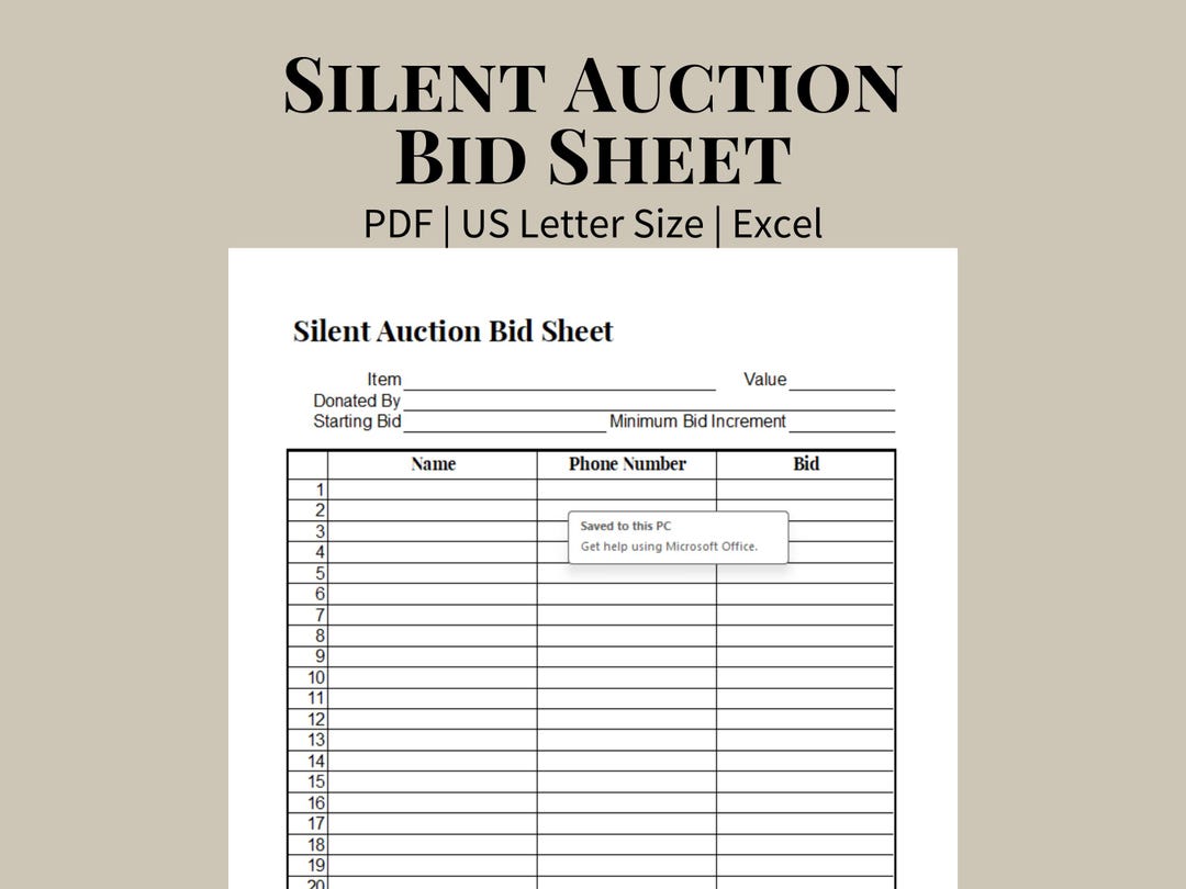 Silent Auction Bid Sheet Editable Template for Silent Auction Paper ...