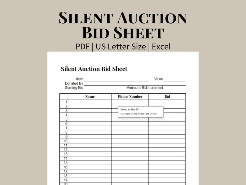 Silent Auction Bid Sheet Editable Template for Silent Auction Paper ...