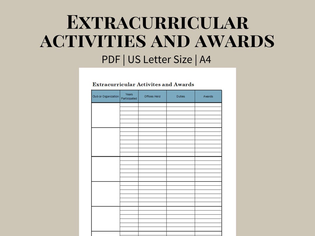 Extracurricular Tracker for College/high School (US Letter, A4 PDF) - Etsy