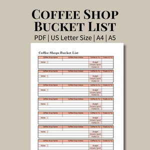 Coffee Shop Bucket List Printable: Foodie Travel Journal (US Letter, A4 ...