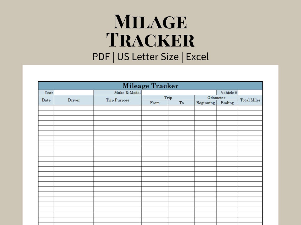 Digital Mileage Tracker Template Mileage Log Vehicle Mileage Logbook ...