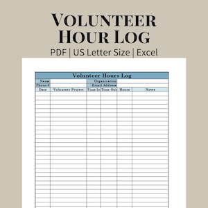Digital Volunteer Hours Log Community Service Tracker for College ...