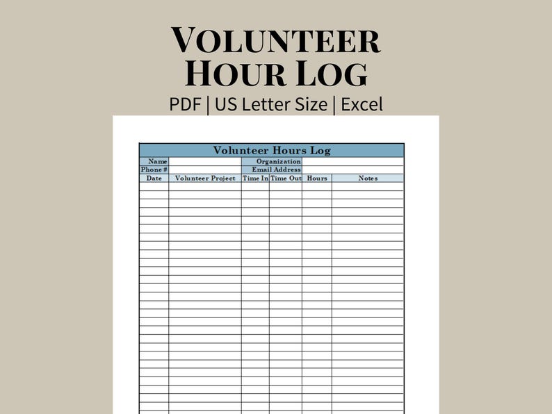 Volunteer Hours Log: Community Service Tracker (digital Download) - Etsy