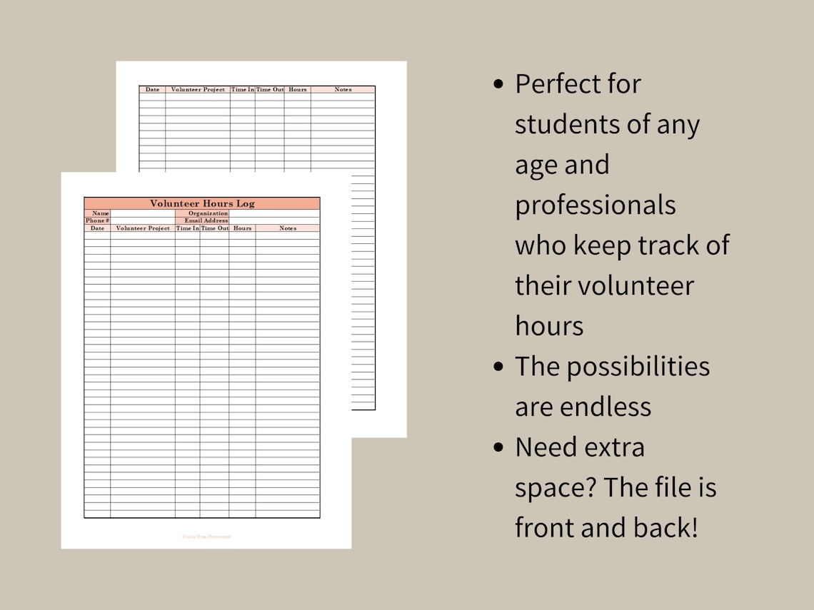 Volunteer Hours Log: Community Service Tracker (digital Download) - Etsy