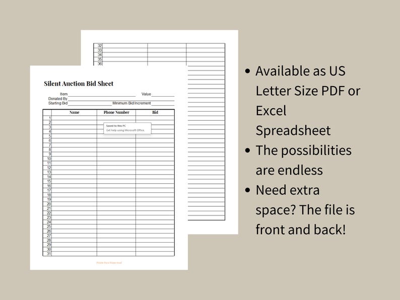 Silent Auction Bid Sheet Editable Template for Silent Auction Paper ...