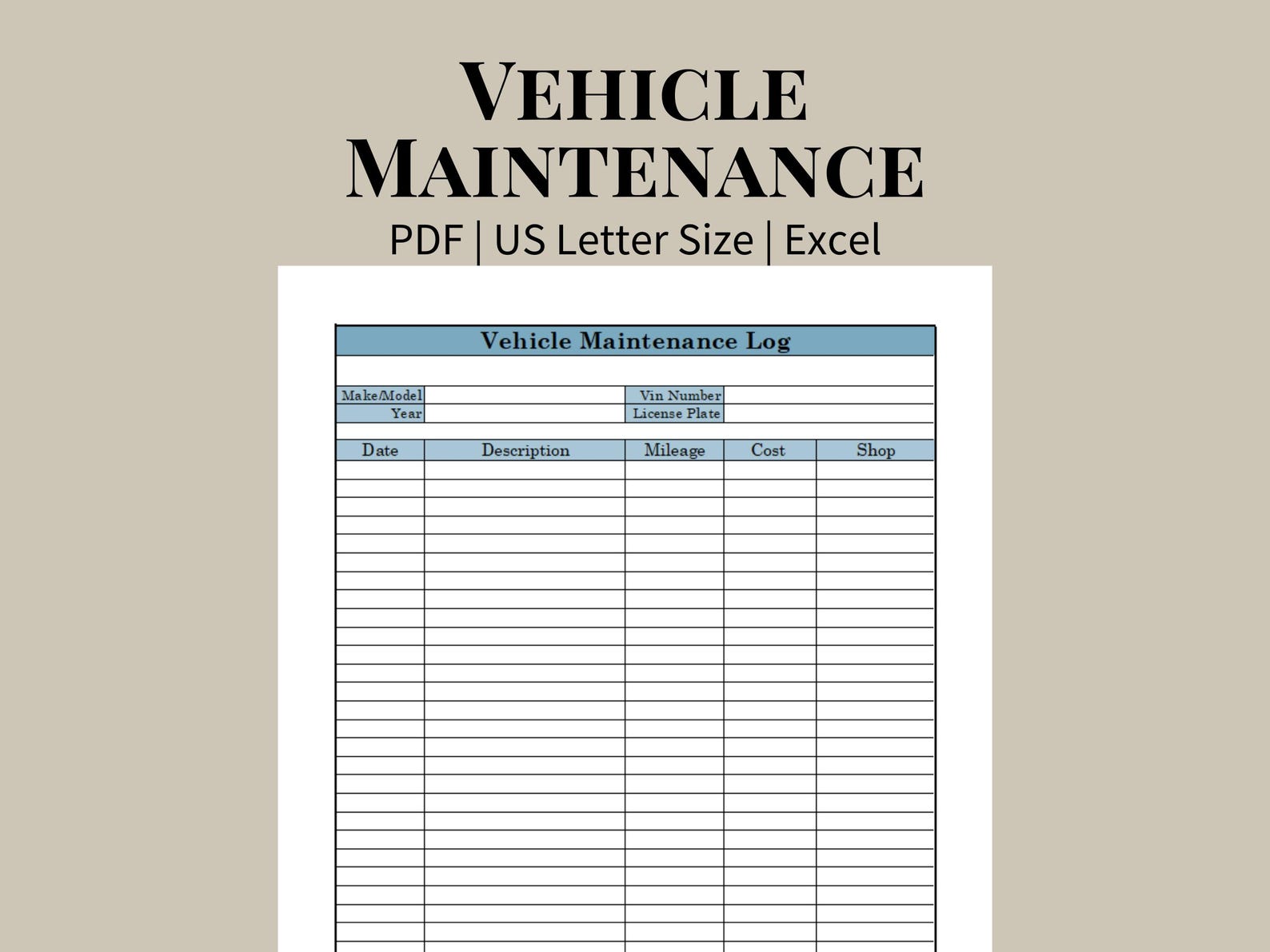 Digital Vehicle Maintenance Log Auto Maintenance Tracker Auto Repair ...
