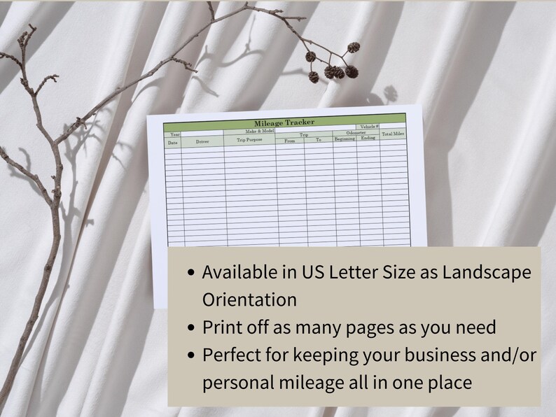 Vehicle Mileage Log Template: Business Tax Tracker (PDF, Excel) - Etsy