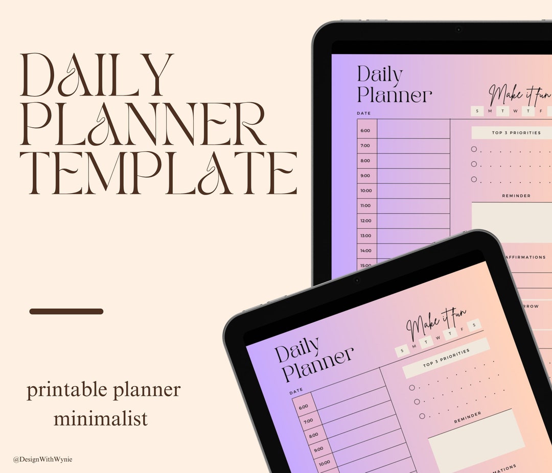 Daily Planner Template | Digital Planner | Simple Daily Planner ...