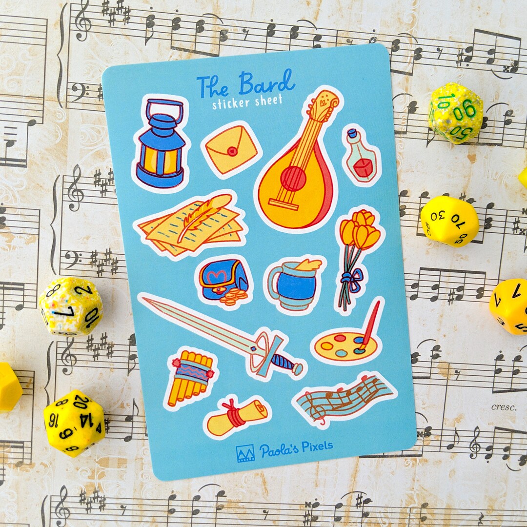 The Bard Sticker Sheet, Dungeons and Dragons Sticker Sheet, Dnd ...
