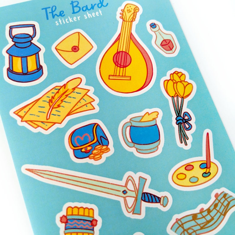 The Bard Sticker Sheet, Dungeons and Dragons Sticker Sheet, Dnd ...