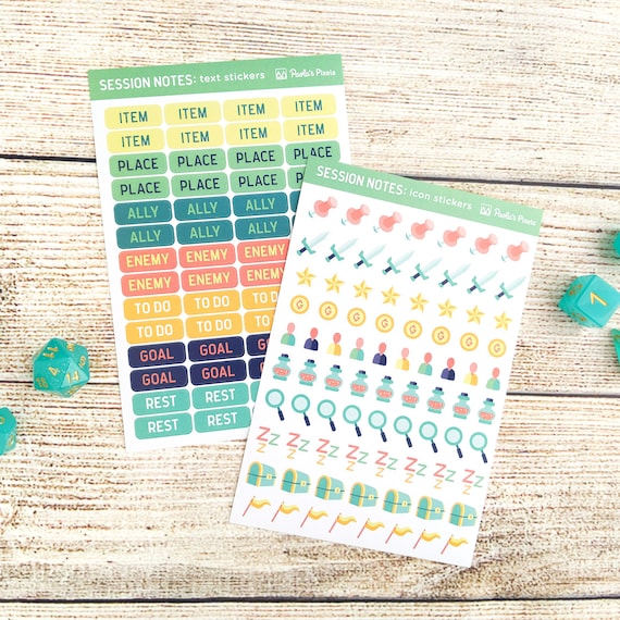 Dungeons and Dragons Session Notes Sticker Sheets Text and | Etsy