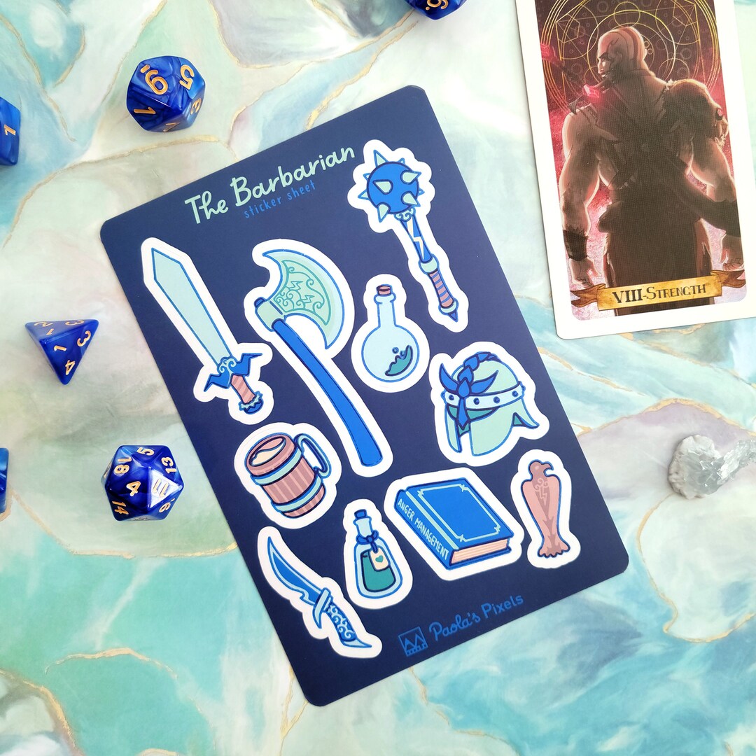 Barbarian Sticker Sheet, Dungeons and Dragons Sticker Sheet, Dnd ...