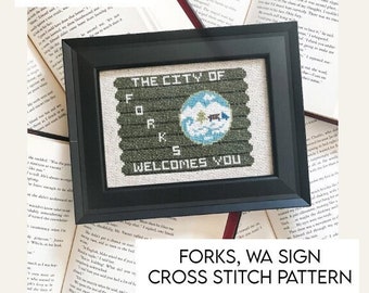 Forks, WA Sign Cross Stitch PDF PATTERN - Etsy