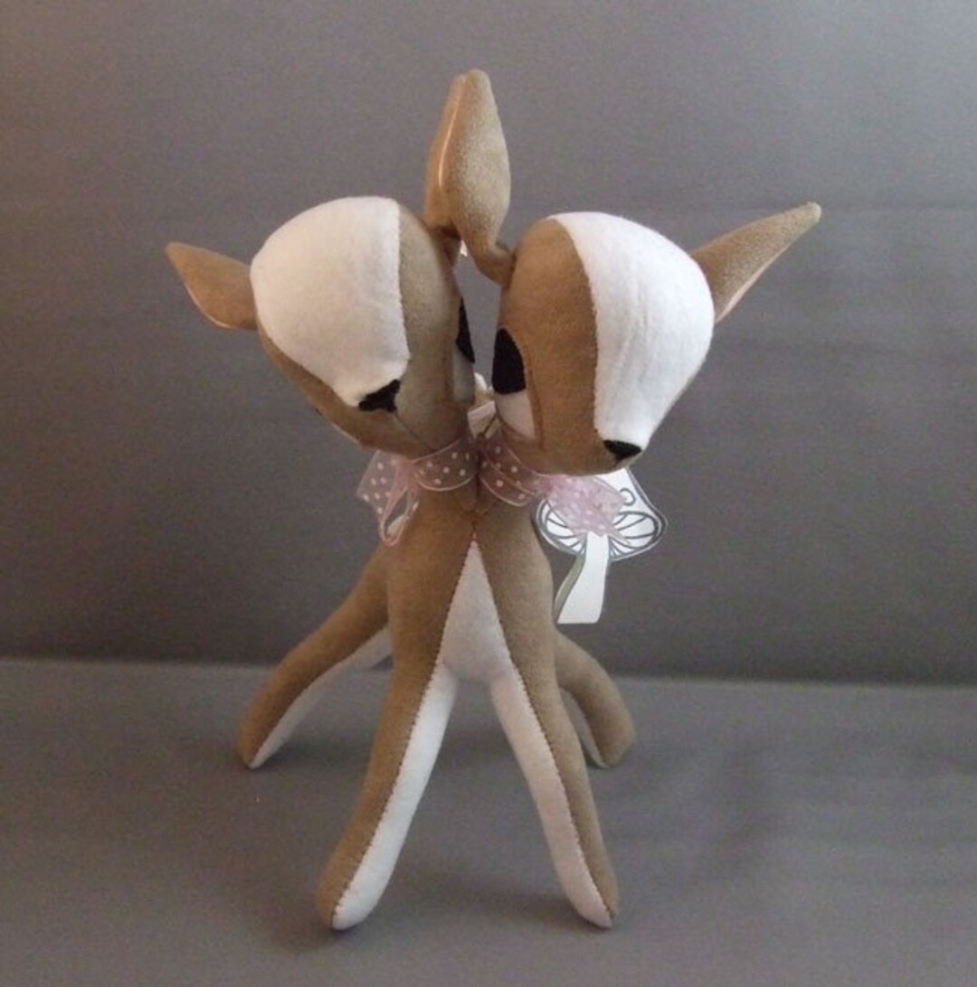 Fawn Deer Two Headed Twin Deers in Light Brown Soft Sculputure Baby ...