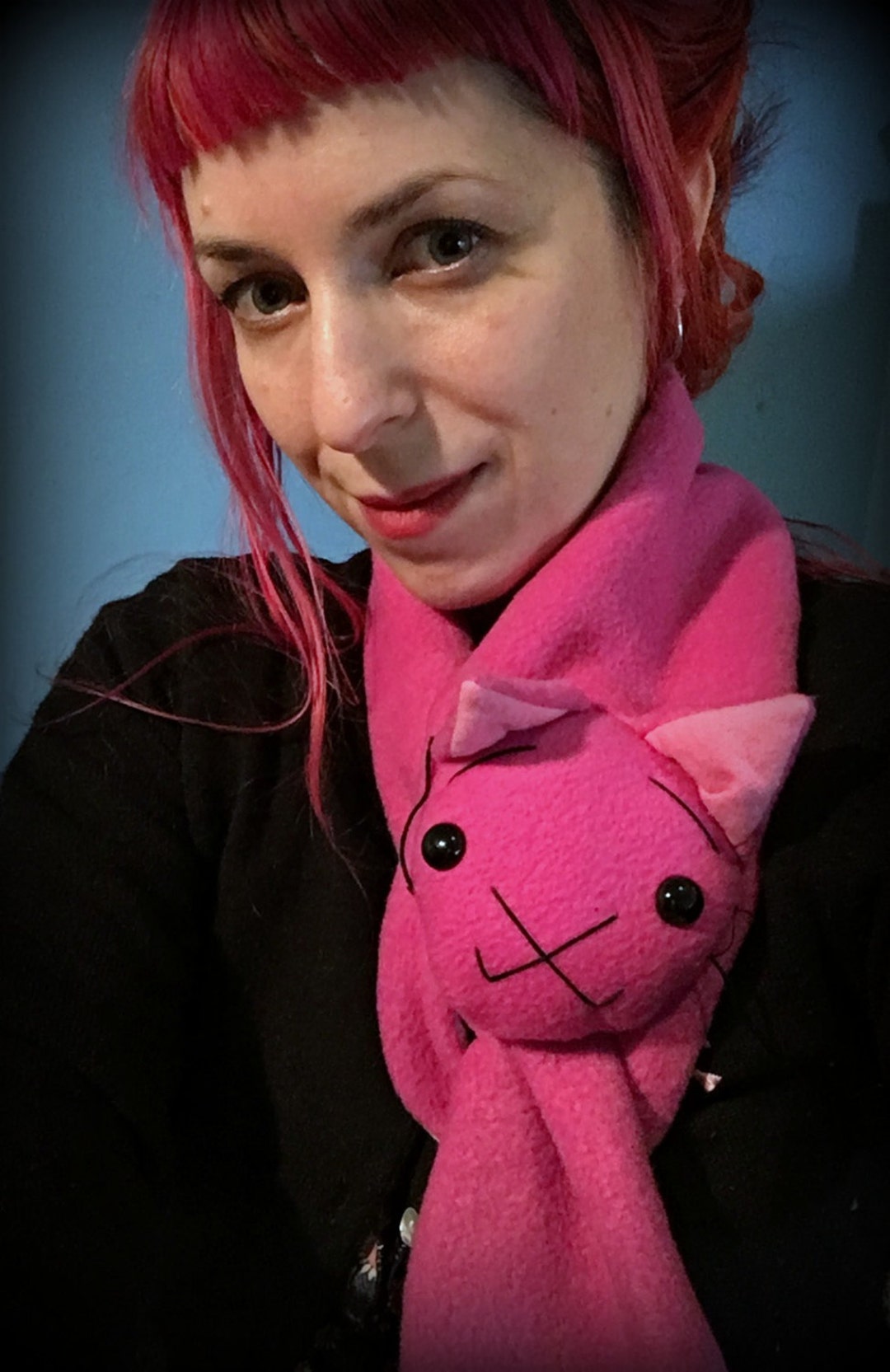 Hot Pink Cat Animal Scarf, Short or Extra Long Dark Pink Kitty for Kids ...