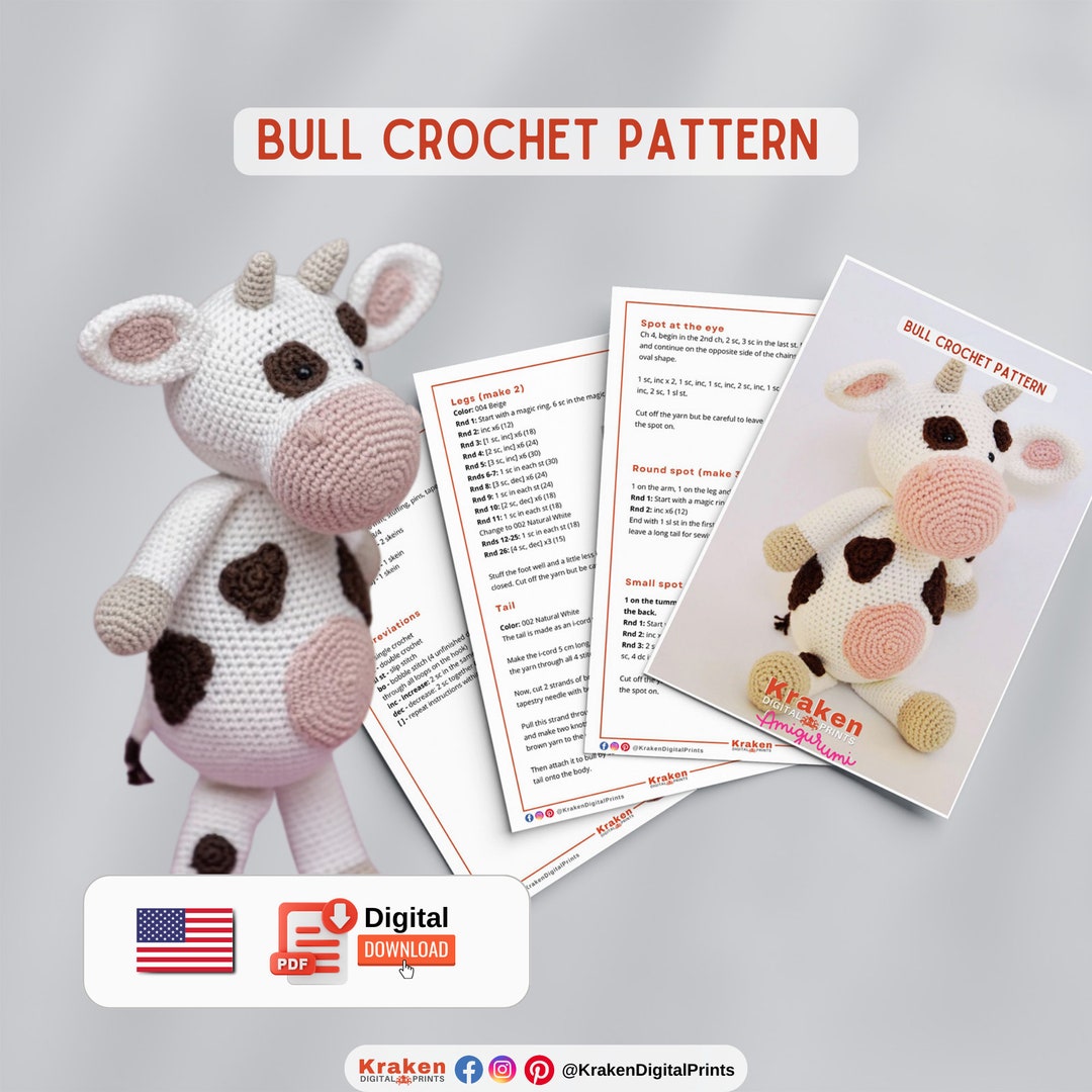 Crochet Cow Pattern PDF Amigurumi Cow Pattern Instant Download Crochet ...
