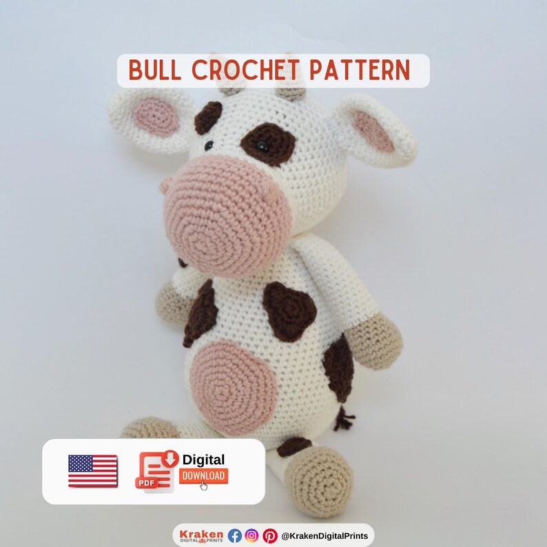 Crochet Cow Pattern PDF Amigurumi Cow Pattern Instant Download Crochet ...