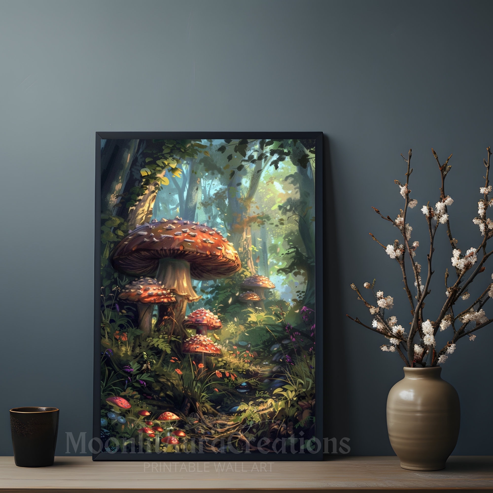 Enchanted Forest Mushroom Scene Print | Cottagecore Wall Art | Fantasy ...