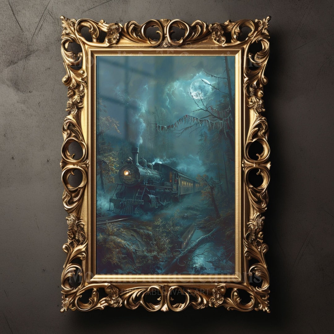 Haunted Steam Train in Moonlit Forest Print | Gothic Wall Art | Dark ...