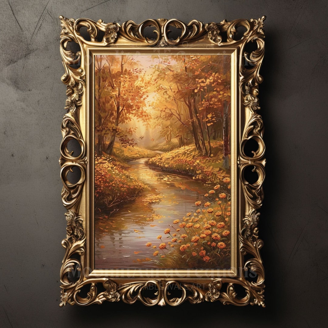 Serene Autumn River Print | Cottagecore Wall Art | Botanical Decor ...
