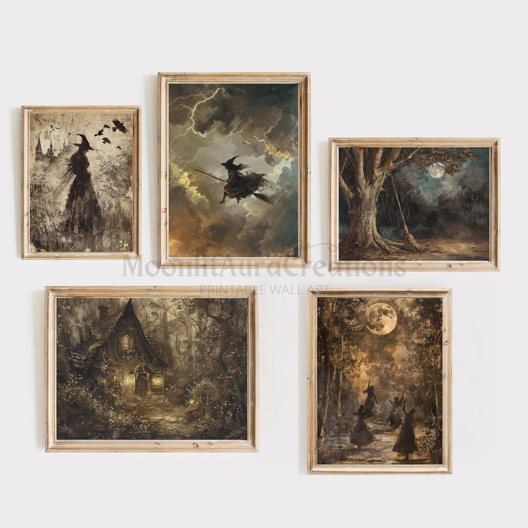 Set of 5 Witchy Wall Art Bundle | Gothic Witchcraft Decor | Dark ...