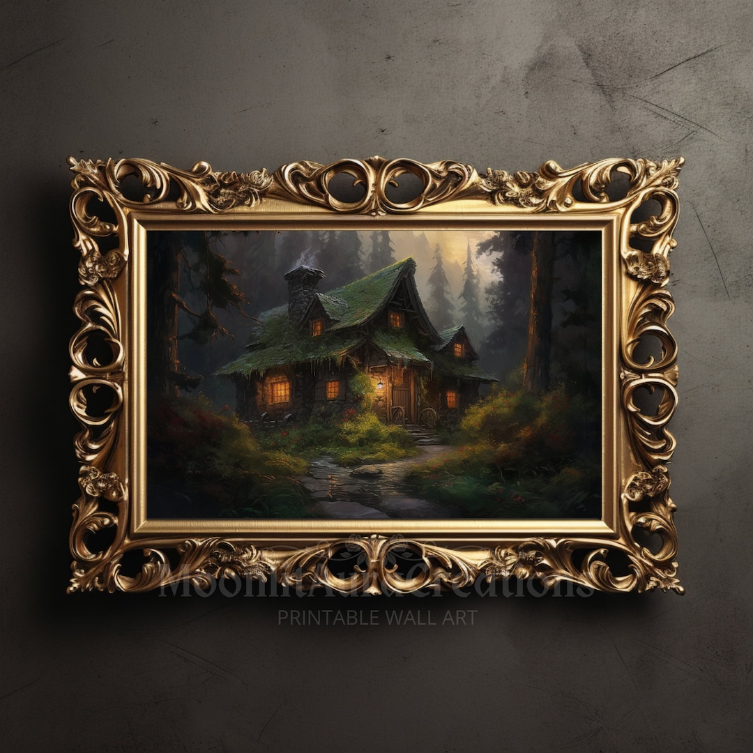 Enchanted Forest Cottage Print Cottagecore Wall Art Moody Landscape ...