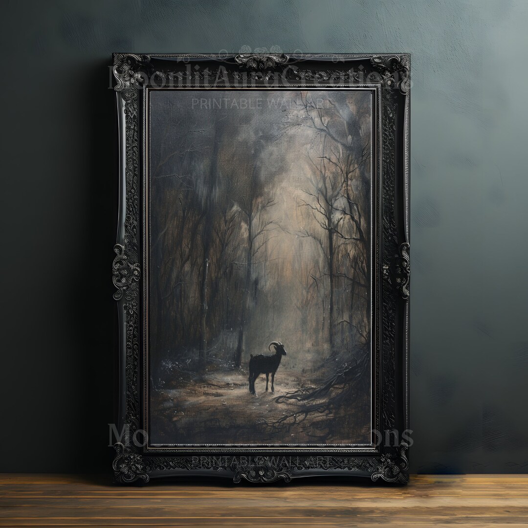 Gothic Goat in Mystical Forest Digital Print | Dark Academia Decor ...