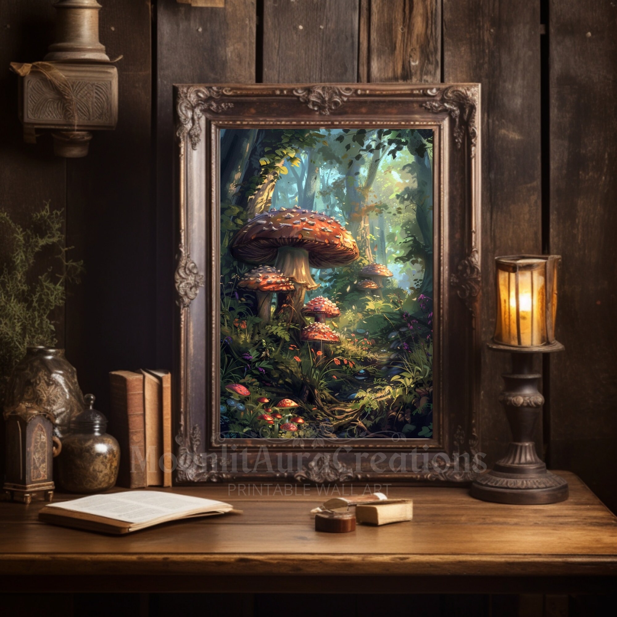Enchanted Forest Mushroom Scene Print | Cottagecore Wall Art | Fantasy ...