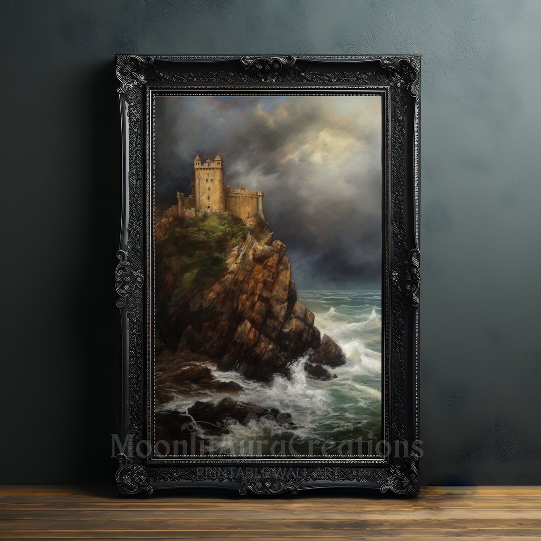 Majestic Cliffside Castle Print | Gothic Wall Art | Dark Academia Decor ...