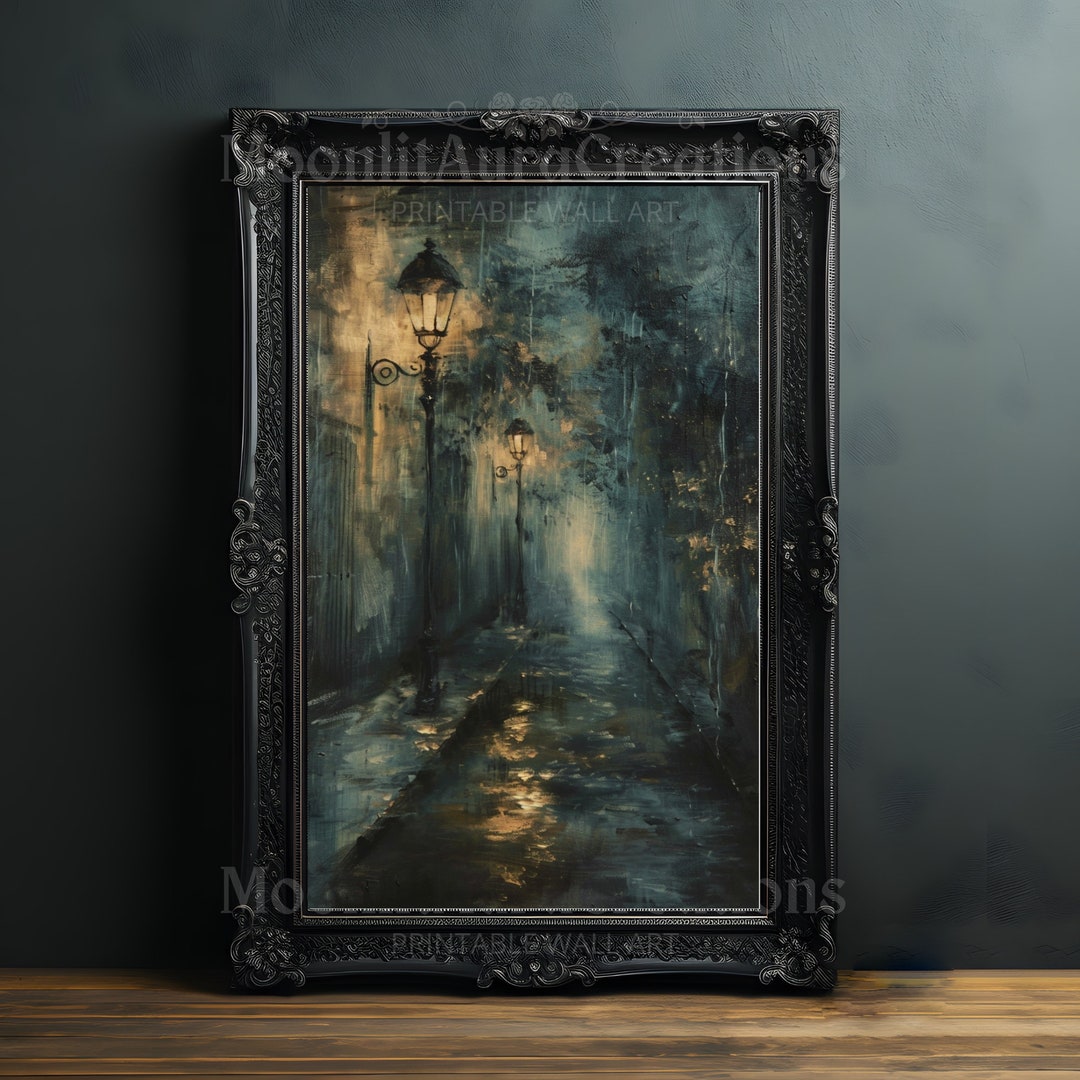 Moody Street Lamps at Night Print | Gothic Wall Art | Dark Academia ...