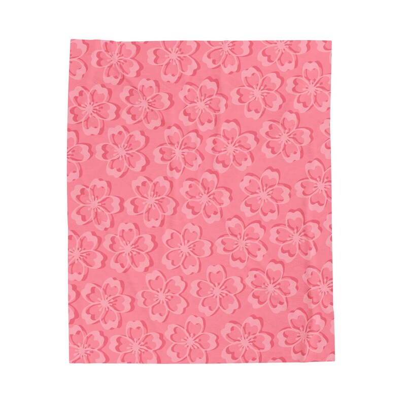 Pink Sakura Velveteen Plush Blanket, Cherry Blossom Throw, Floral ...