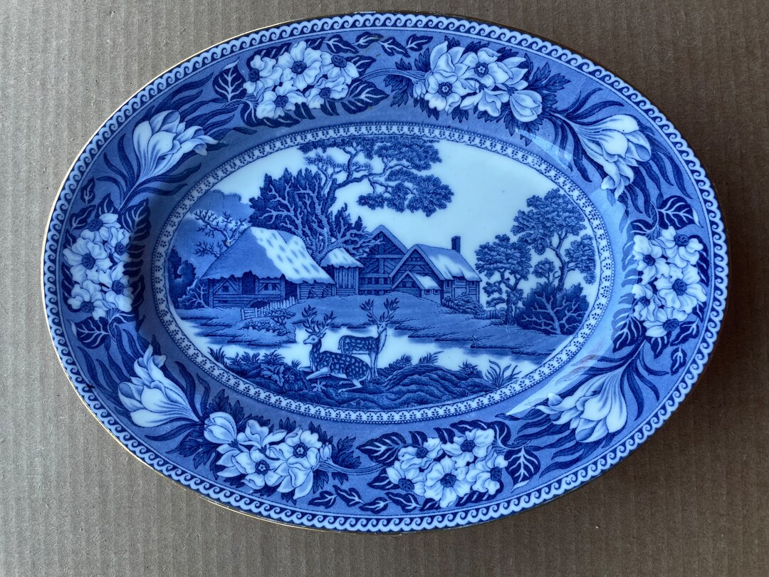 Rare Wedgwood fallow Deer 11 Oval Platter Blue W/ Gold Trim - Etsy