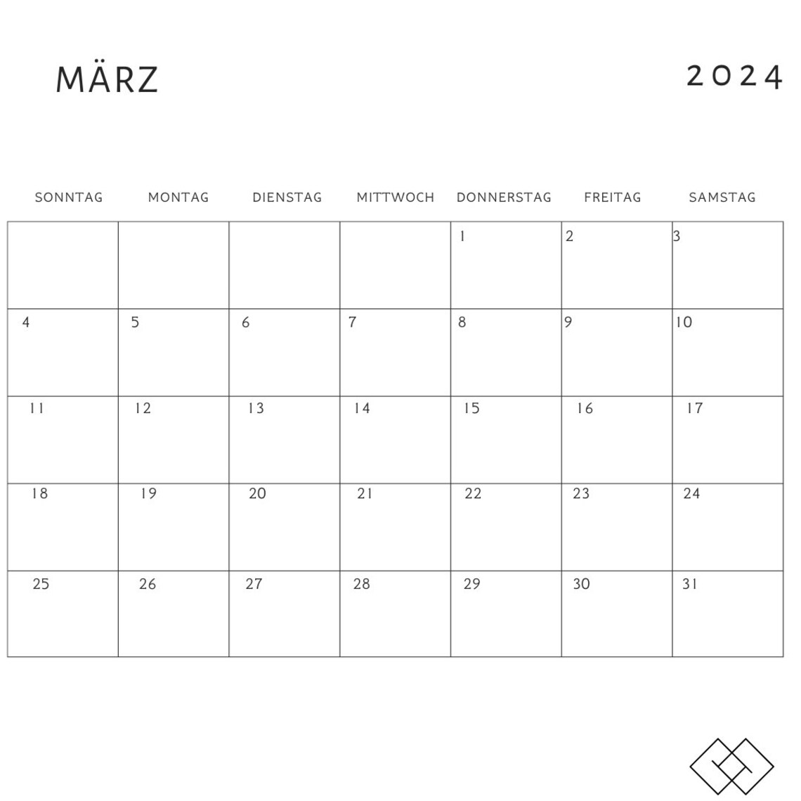 2024 Kalender 2024 German Calendar 2024 PRINTABLE Monthly Calendar in ...