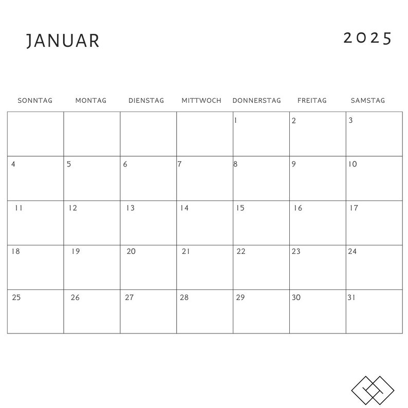 Druckbarer 2025 Monatskalender Auf Deutsch, Minimalistisches Design Für ...