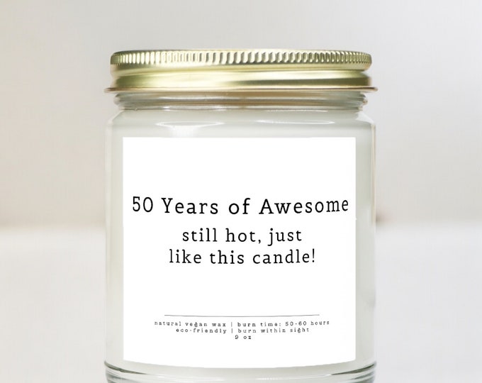 Half a Hundred, 50th Birthday Gift, Funny Candle, Best Friend Birthday ...