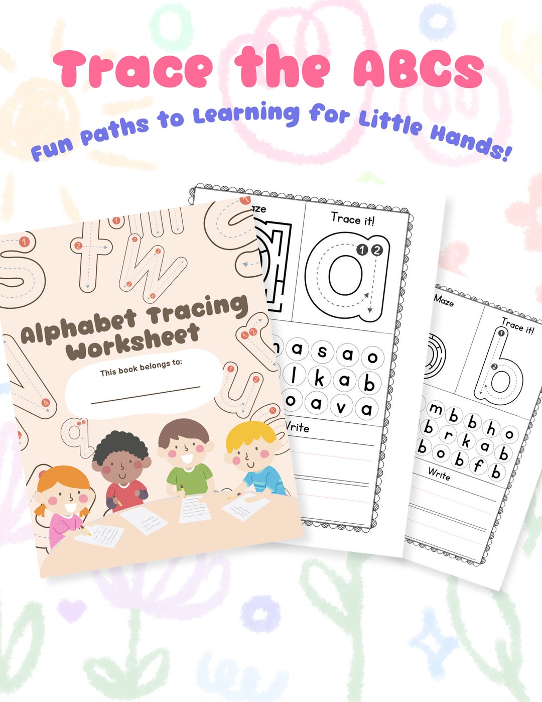 Trace the Abcs Alphabet Tracing Worksheet for Toddlers - Etsy